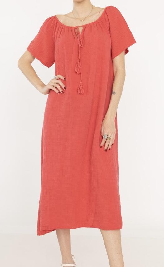 Robes longues Femme ROBE LONGUE EN GAZE COL ÉVASÉ -FRAMBOISE WILLOW ...